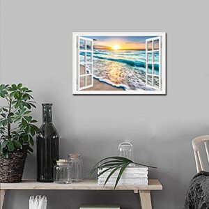 Wave Canvas Wall Art Sunset Ocean Nature Pictures Ready to Hang for Living Room Bedroom Home Decorations Modern Stretched and Framed Seascape Giclee Artwork Ready to Hang