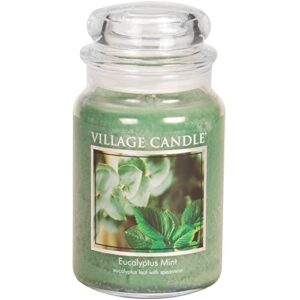 village candle eucalyptus mint large glass apothecary jar scented candle, 21.25 oz, green