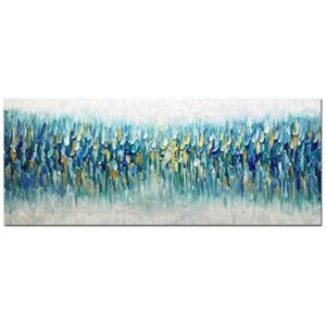 amei art paintings,24x60inch 3d hand painted on canvas oversized gold blue abstract seascape artwork texture palette knife oil paintings modern home decor wall art stretched and framed ready to hang