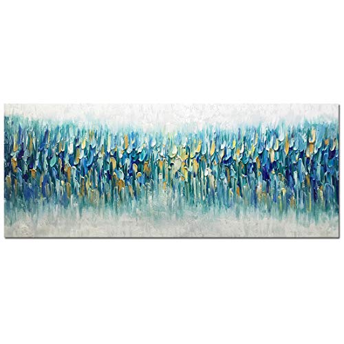 AMEI Art Paintings,24x60Inch 3D Hand Painted On Canvas Oversized Gold Blue Abstract Seascape Artwork Texture Palette Knife Oil Paintings Modern Home Decor Wall Art Stretched and Framed Ready to Hang