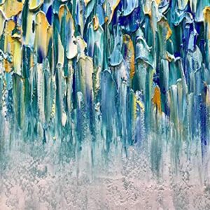 AMEI Art Paintings,24x60Inch 3D Hand Painted On Canvas Oversized Gold Blue Abstract Seascape Artwork Texture Palette Knife Oil Paintings Modern Home Decor Wall Art Stretched and Framed Ready to Hang