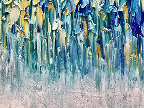 AMEI Art Paintings,24x60Inch 3D Hand Painted On Canvas Oversized Gold Blue Abstract Seascape Artwork Texture Palette Knife Oil Paintings Modern Home Decor Wall Art Stretched and Framed Ready to Hang