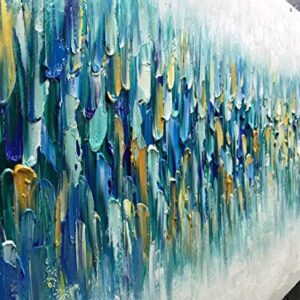 AMEI Art Paintings,24x60Inch 3D Hand Painted On Canvas Oversized Gold Blue Abstract Seascape Artwork Texture Palette Knife Oil Paintings Modern Home Decor Wall Art Stretched and Framed Ready to Hang