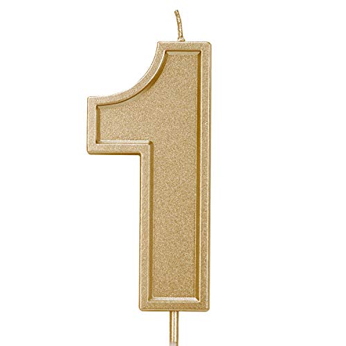 LUTER 3.94 Inches Oversized Birthday Candles Gold Glitter Birthday Cake Candles Number Candles Cake Topper Decoration for Wedding Party Kids Adults, Number 1