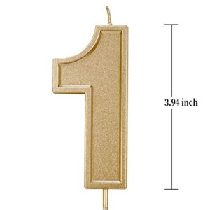 LUTER 3.94 Inches Oversized Birthday Candles Gold Glitter Birthday Cake Candles Number Candles Cake Topper Decoration for Wedding Party Kids Adults, Number 1