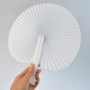 36 Pack Folding Paper Fans Round Shape Handheld Fans Plastic Handle Wedding Party Favors White