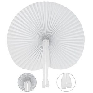 36 Pack Folding Paper Fans Round Shape Handheld Fans Plastic Handle Wedding Party Favors White