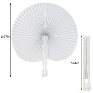 36 Pack Folding Paper Fans Round Shape Handheld Fans Plastic Handle Wedding Party Favors White