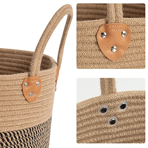 CHICVITA Jute Woven Storage Basket With Handles, Wicker Floor Basket, Boho Decorative Basket For Blanket, Toy, Shoe, Firewood, Farmhouse Plant Basket for Living Room, 14" X 14" X 12", Jute