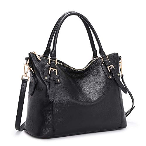 Kattee Women's Genuine Leather Handbags Shoulder Tote Organizer Top Handles Crossbody Bag Satchel Designer Purse Large Capacity (Black)