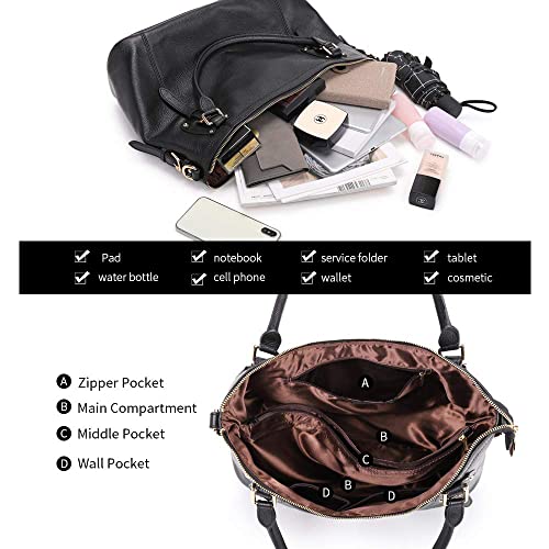 Kattee Women's Genuine Leather Handbags Shoulder Tote Organizer Top Handles Crossbody Bag Satchel Designer Purse Large Capacity (Black)