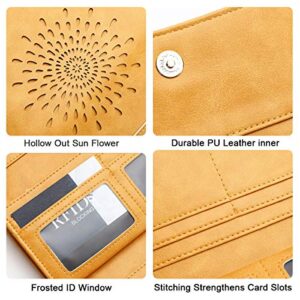 APHISON Womens Wallets RFID Blocking PU Leather Clutch Long Wallet for Women Card Holder Phone Organizer Ladies Travel Purse Hollow Out Sunflower Design Gift Box 2214 YELLOW