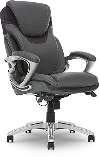 Serta AIR Health and Wellness Executive Office Chair High Back Ergonomic for Lumbar Support Task Swivel, Bonded Leather, Light Gray