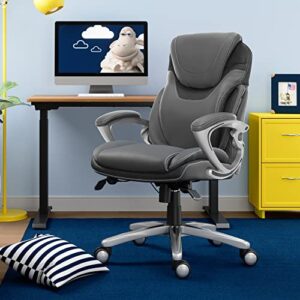 Serta AIR Health and Wellness Executive Office Chair High Back Ergonomic for Lumbar Support Task Swivel, Bonded Leather, Light Gray