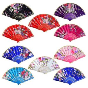 10pcs floral folding hand fan flower pattern gold side lace handheld folding fans women hand folding fans vintage retro style folding fan