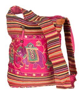 pink shoulder bag handmade embroidered elephant boho bohemian hippie tote gypsy beach bag