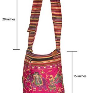 Pink Shoulder Bag Handmade Embroidered Elephant Boho Bohemian Hippie Tote Gypsy Beach Bag