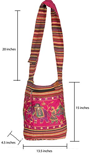 Pink Shoulder Bag Handmade Embroidered Elephant Boho Bohemian Hippie Tote Gypsy Beach Bag