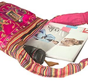 Pink Shoulder Bag Handmade Embroidered Elephant Boho Bohemian Hippie Tote Gypsy Beach Bag