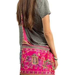 Pink Shoulder Bag Handmade Embroidered Elephant Boho Bohemian Hippie Tote Gypsy Beach Bag