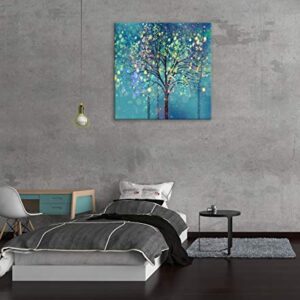 Teal Tree Wall Art Decor Tree of Life Modern Abstract Canvas Painting Prints Pictures Artwork Home Decor for Kitchen Living Room Dining Room