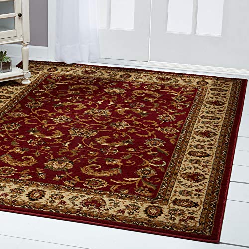 Home Dynamix Royalty Elati Traditional Ornate Damask Area Rug, 43 in x 62 in Rectangle, Red-Ivory