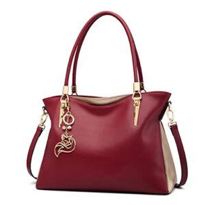 leather handbags for women, split leather large capacity zipper closure ladies top-handle bags womens roomy tote purses women’s handbag fashion shoulder bag