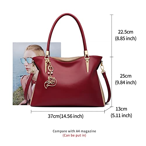 Leather Handbags for Women, Split Leather Large Capacity Zipper Closure Ladies Top-handle Bags Womens Roomy Tote Purses Women's Handbag Fashion Shoulder Bag