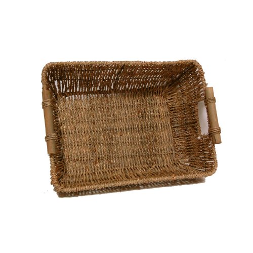 The Lucky Clover Trading Seagrass Tray Bamboo Handles Basket, Natural