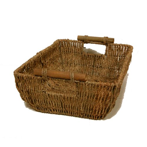 The Lucky Clover Trading Seagrass Tray Bamboo Handles Basket, Natural