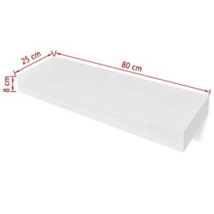 Tidyard Floating Shelves, Wall Display Shelf with 1 Drawer Book DVD Storage White