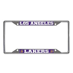 fanmats 14796 los angeles lakers chrome metal license plate frame, team colors, 6.25in x 12.25in