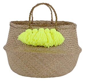 meri meri neon yellow tassel basket (pack of 1)