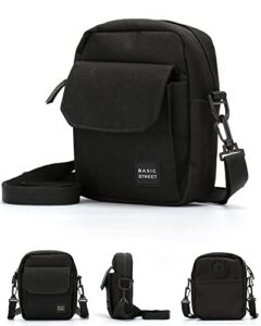 black small side shoulder bag crossbody bag for men women mini messenger bag satchel bag travel purse wallet passport holder bag, cell phone purse neck pouch wallet- unisex