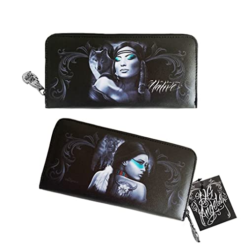 DGA Native Wolf Day of the Dead Spirit Harmony Womens Clutch Zippered Wallet