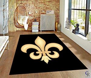 fleur de lis new orleans novelty area rug carpet (5’ 3” x 7’ 5”)