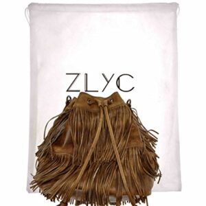 ZLYC Women Handmade Dip Dye Leather Bohemian Fringe Tassel Drawstring Bucket Bag, Brown