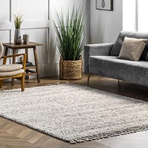 nuloom brooke shag tasseled area rug, 5′ 3″ x 7′ 7″, ivory