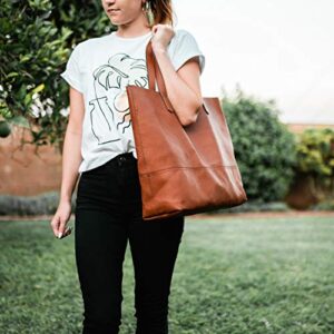 Overbrooke Reversible Tote Bag, Tan - Vegan Leather Womens Shoulder Tote with Wristlet