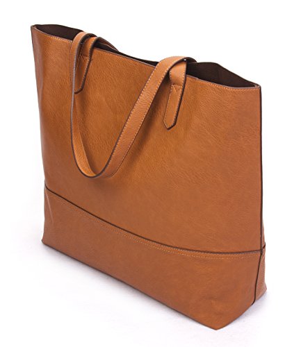 Overbrooke Reversible Tote Bag, Tan - Vegan Leather Womens Shoulder Tote with Wristlet