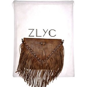 ZLYC Women Handmade Dip Dye Leather Fringe Bohemian Tassel Bag Studed Cross Body Bag, Brown