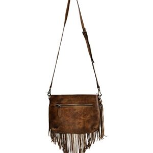 ZLYC Women Handmade Dip Dye Leather Fringe Bohemian Tassel Bag Studed Cross Body Bag, Brown