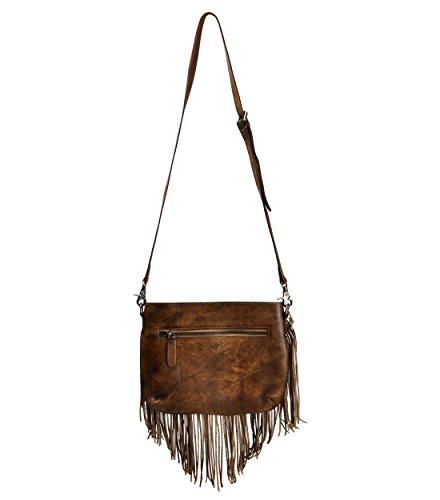 ZLYC Women Handmade Dip Dye Leather Fringe Bohemian Tassel Bag Studed Cross Body Bag, Brown