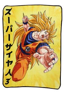 dragon ball z goku super saiyan 3 japanese fleece throw blanket | features goku’s super saiyan 3 form | 60 x 45 inches