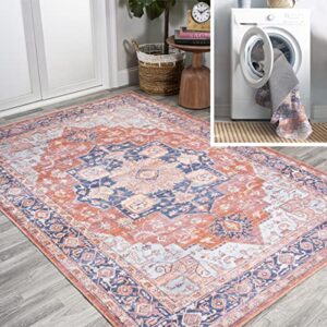 jonathan y wsh109a-3 maris ornate medallion machine washable indoor bohemian transitional area rug,high traffic,kitchen,living room,backyard,non shedding,3 x 5,terracotta/cream