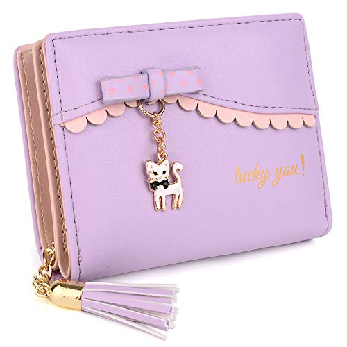 UTO Wallet for Girls PU Leather Card Holder Organizer Women Small Cute Coin Purse Light Purple