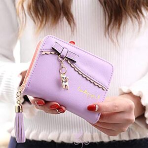 UTO Wallet for Girls PU Leather Card Holder Organizer Women Small Cute Coin Purse Light Purple