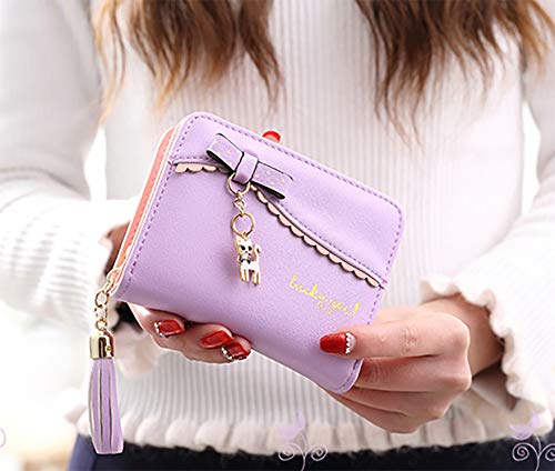 UTO Wallet for Girls PU Leather Card Holder Organizer Women Small Cute Coin Purse Light Purple