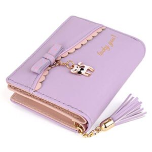 UTO Wallet for Girls PU Leather Card Holder Organizer Women Small Cute Coin Purse Light Purple