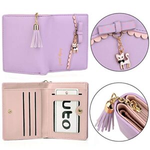 UTO Wallet for Girls PU Leather Card Holder Organizer Women Small Cute Coin Purse Light Purple